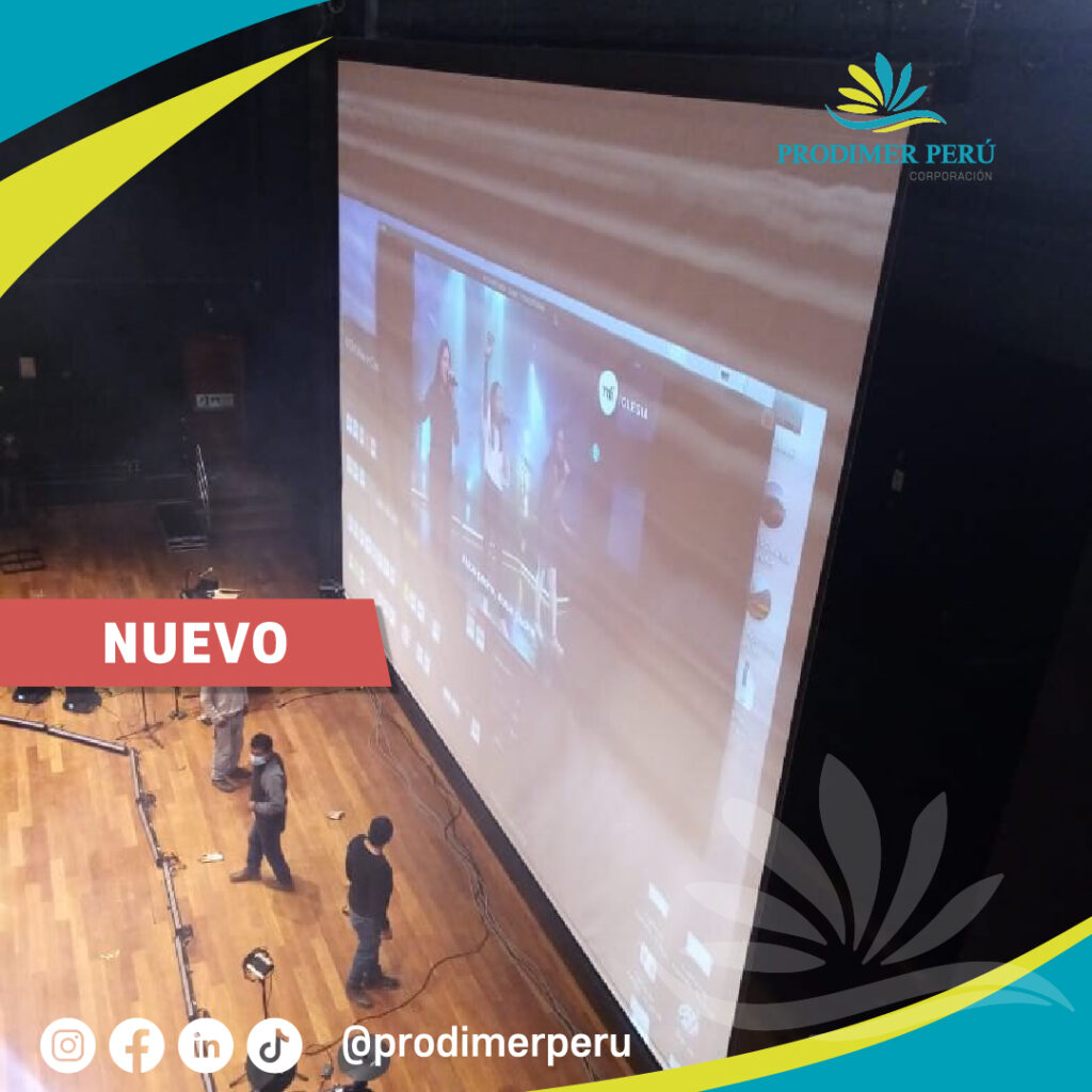 Ecran Eléctrico 10.00×4.00 Mts, Con Estructura Tijeral Antireflex para Auditorios – PRODIMER PERÚ