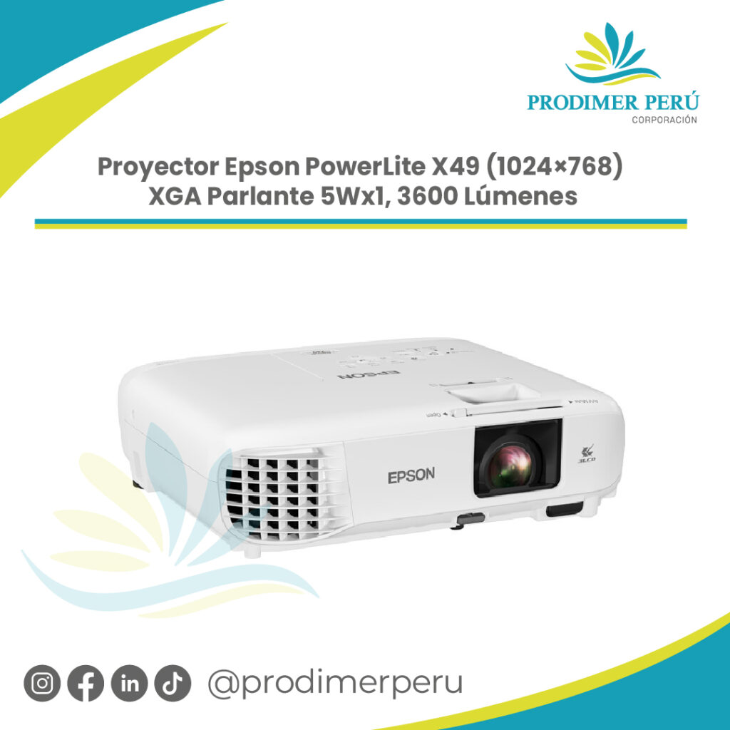 Proyector Epson PowerLite X49 (1024×768) XGA Parlante 5Wx1, 3600 ...