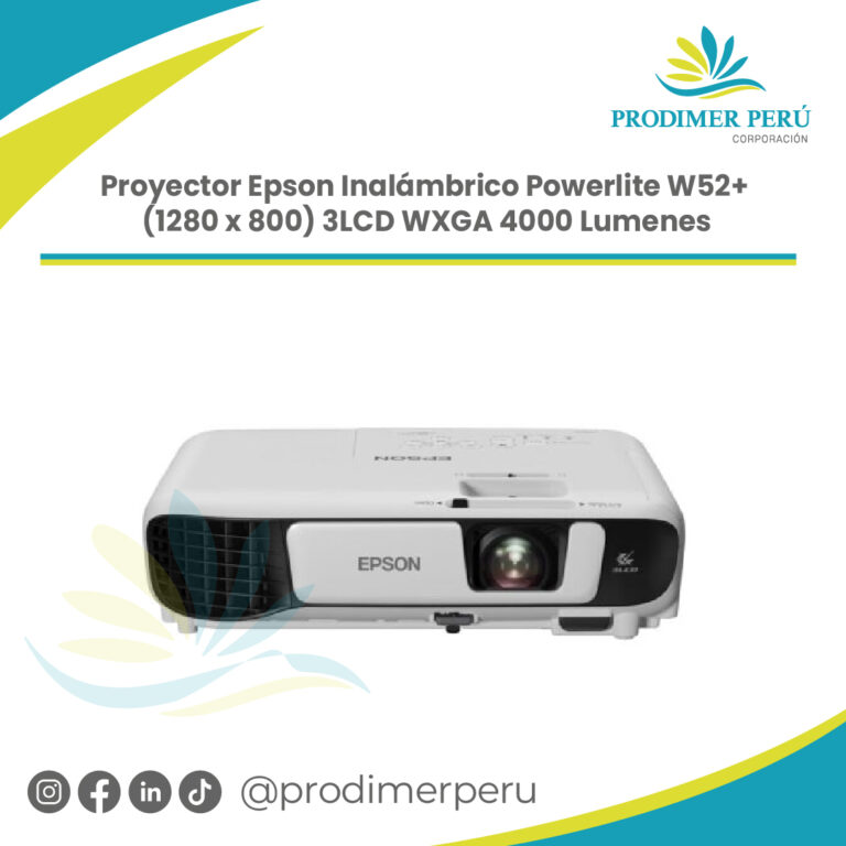 Proyector Epson Inalámbrico Powerlite W52+ (1280 x 800) 3LCD WXGA 4000 Lumenes – PRODIMER PERÚ