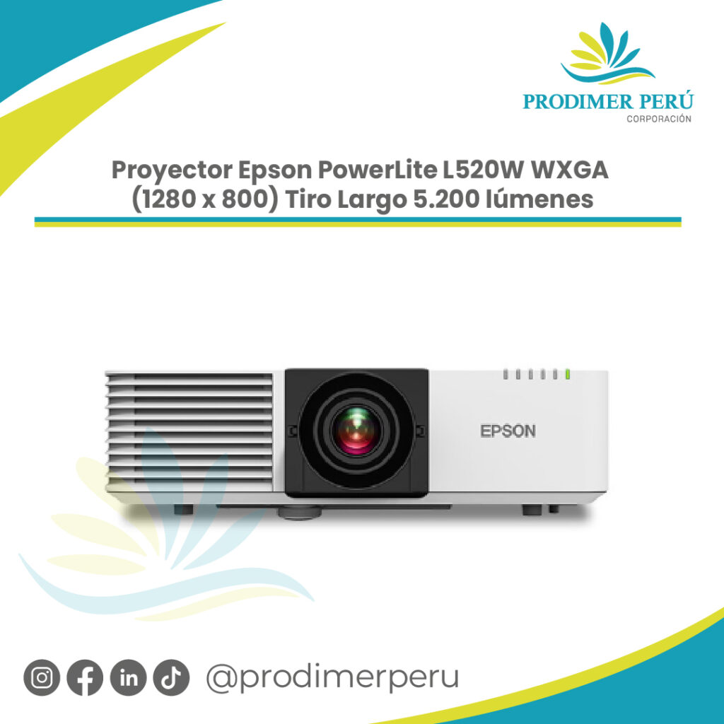 Proyector Epson PowerLite L520W WXGA (1280 x 800) Tiro Largo 5.200 lúmenes – PRODIMER PERÚ