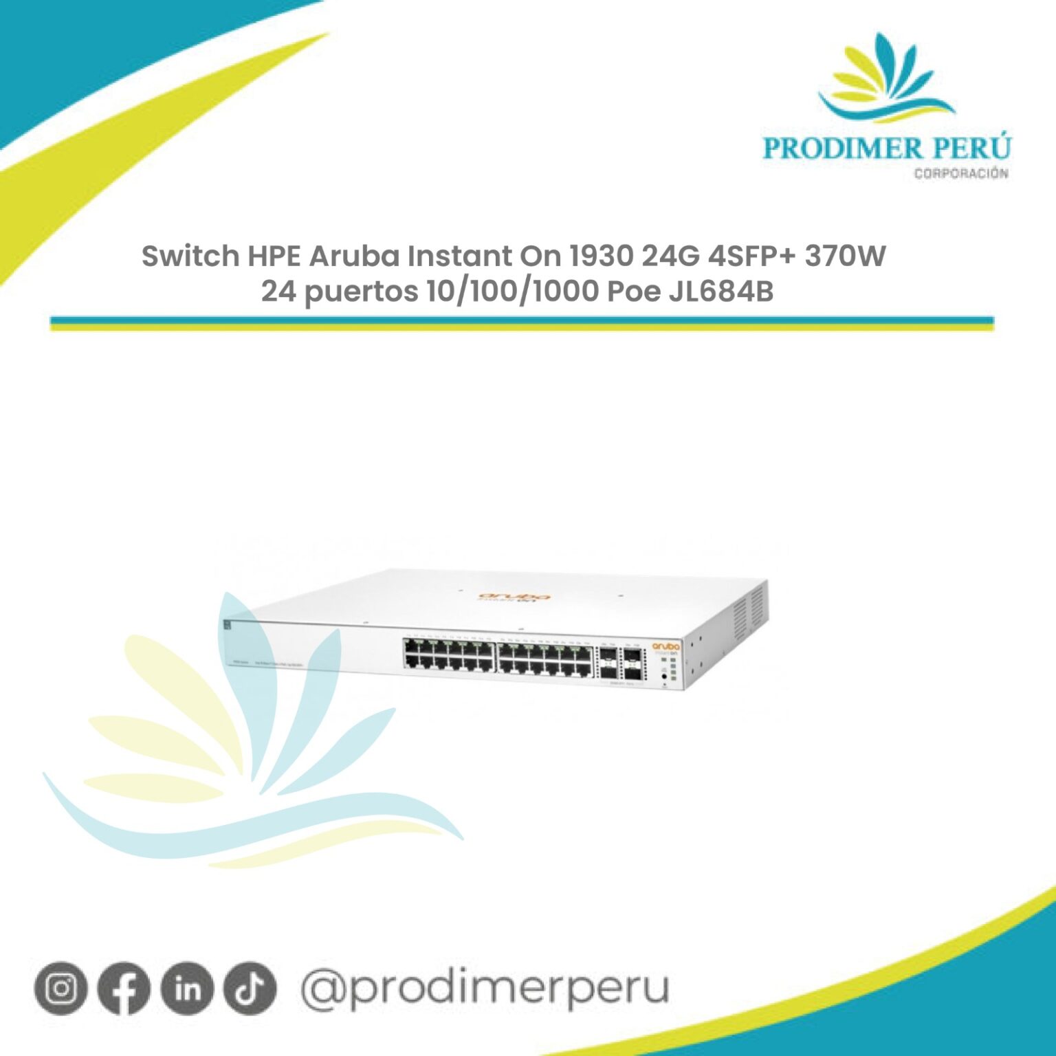 Switch HPE Aruba Instant On 1930 24G 4SFP+ 370W 24 puertos 10/100/1000 ...